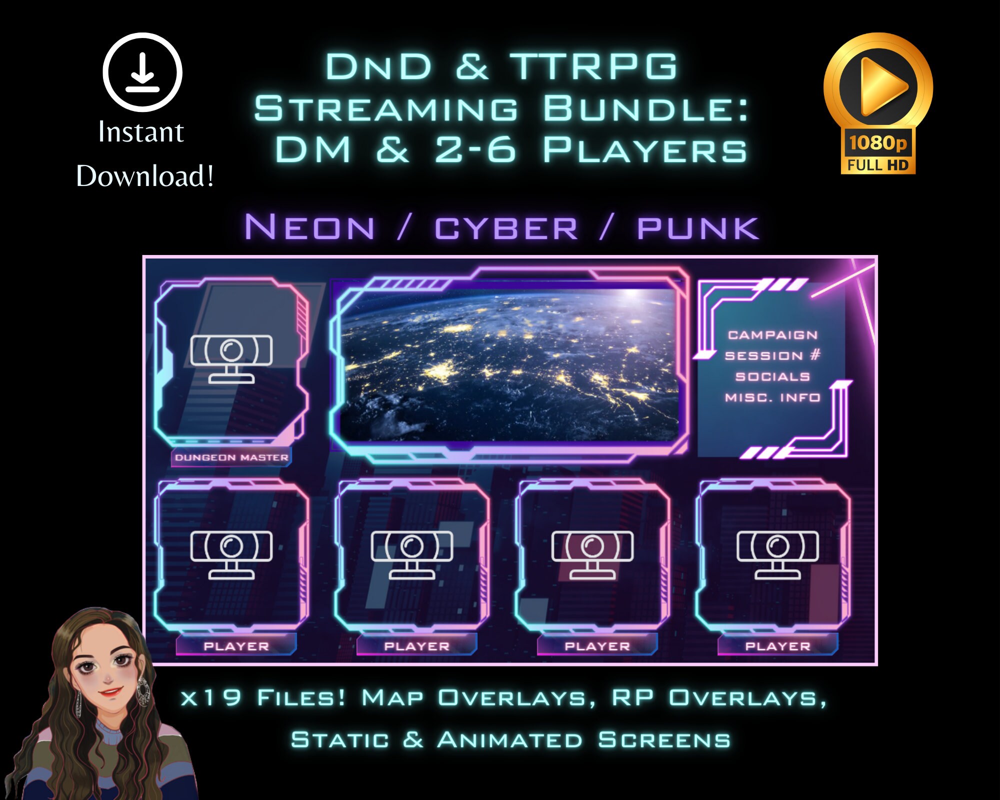 Dnd or TTRPG Neon | Cyber| Punk | Futuristic Livestream Overlay for ...