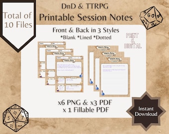 D&D and TTRPG Session Note Tracker - Printable and Digital Use - Etsy