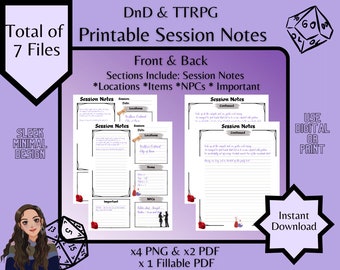 Clean and Minimal D&D and TTRPG Session Note Tracker - for Print and ...