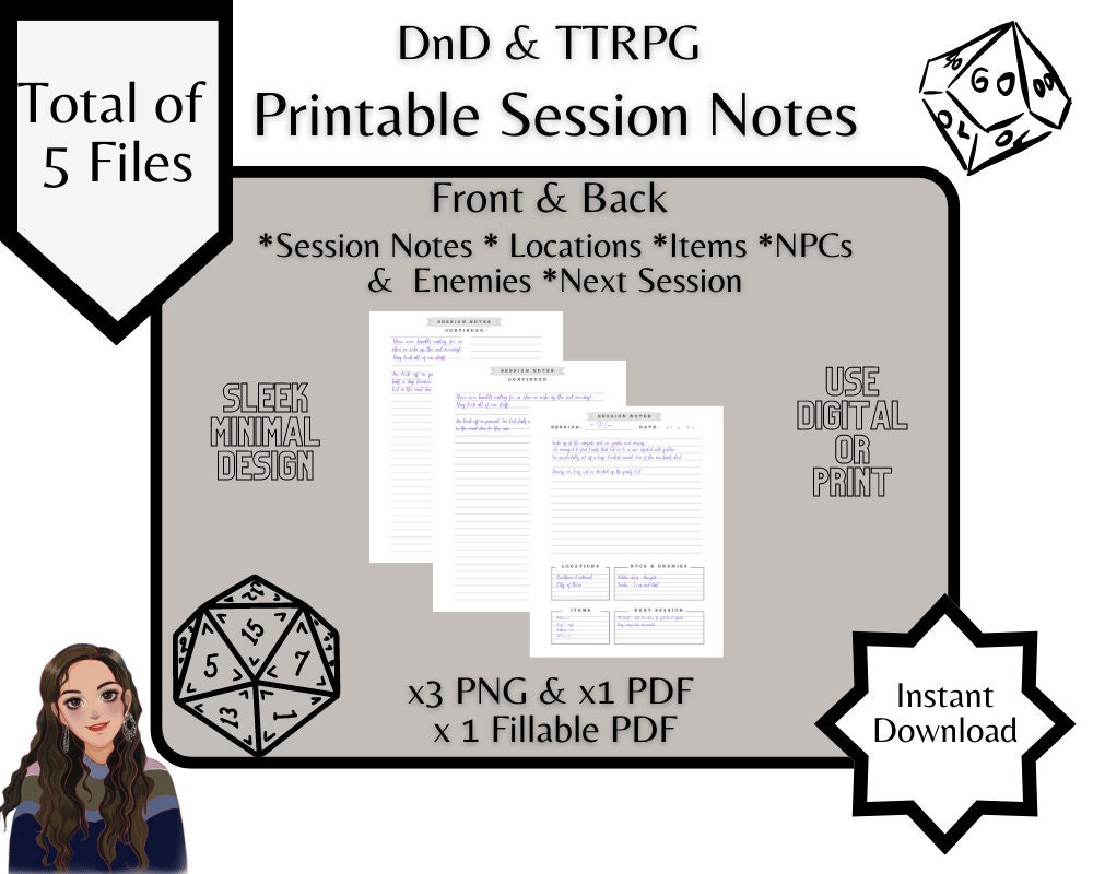 Clean and Minimal D&D and TTRPG Session Note Tracker - for Print and ...