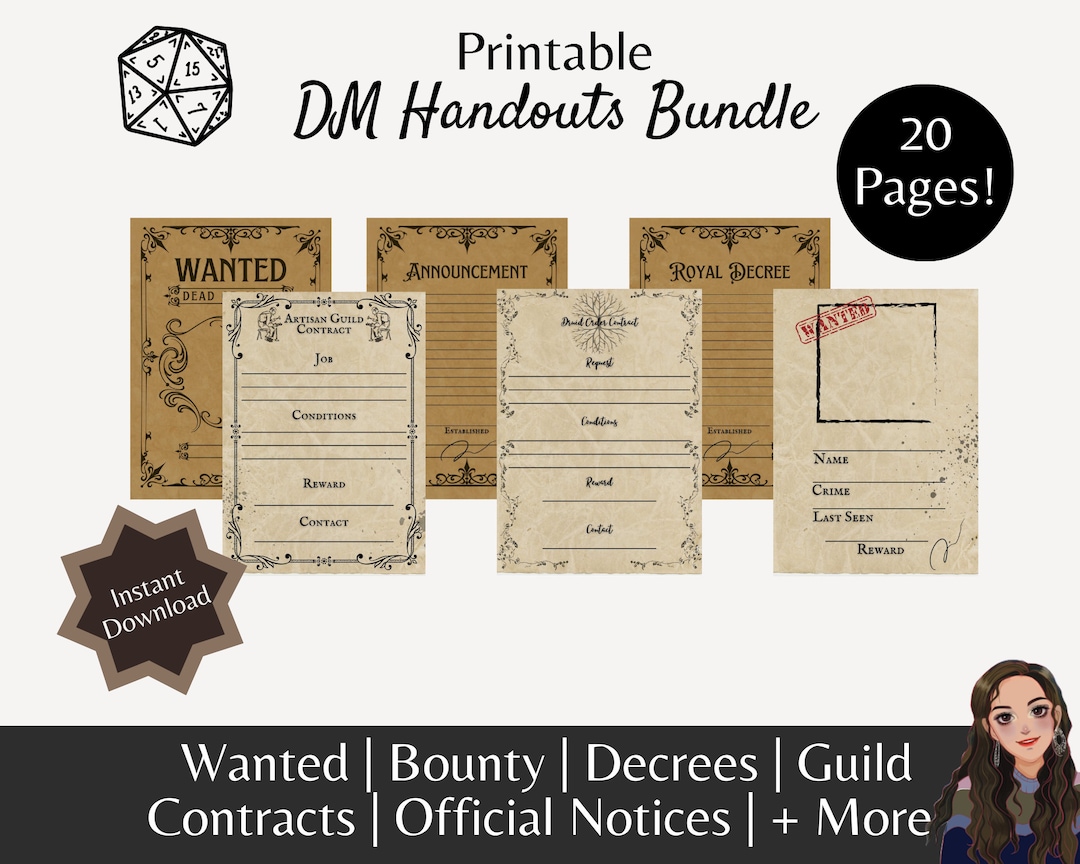 Printable DM Handouts Bundle - Dnd | TTRPG | Game Master Tools | 20 Files - Etsy