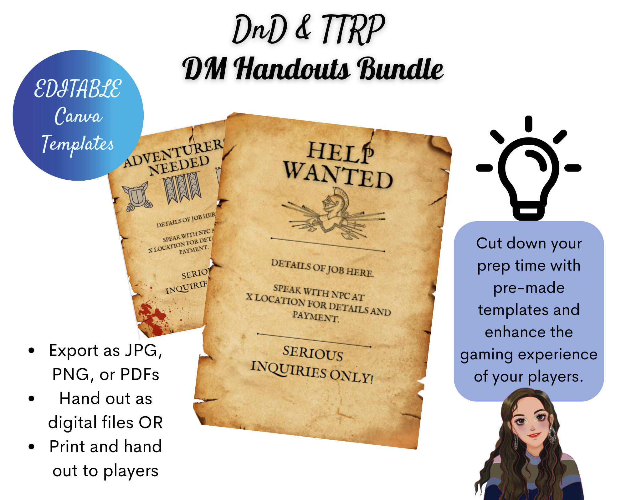 D&D and TTRPG DM Handouts Bundle - Wanted Posters, Help Wanted ...