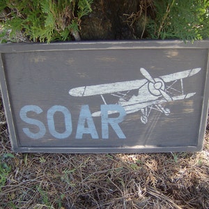 Distressed and Vintage Look Airplane/biplane Soar Sign/childs Room/blue ...