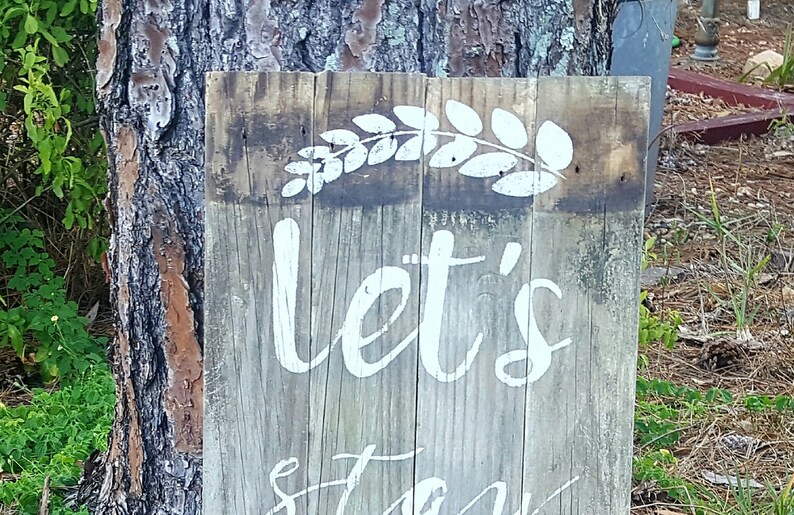 Vintage look rustic and distressed slatted Let's stay home | Etsy