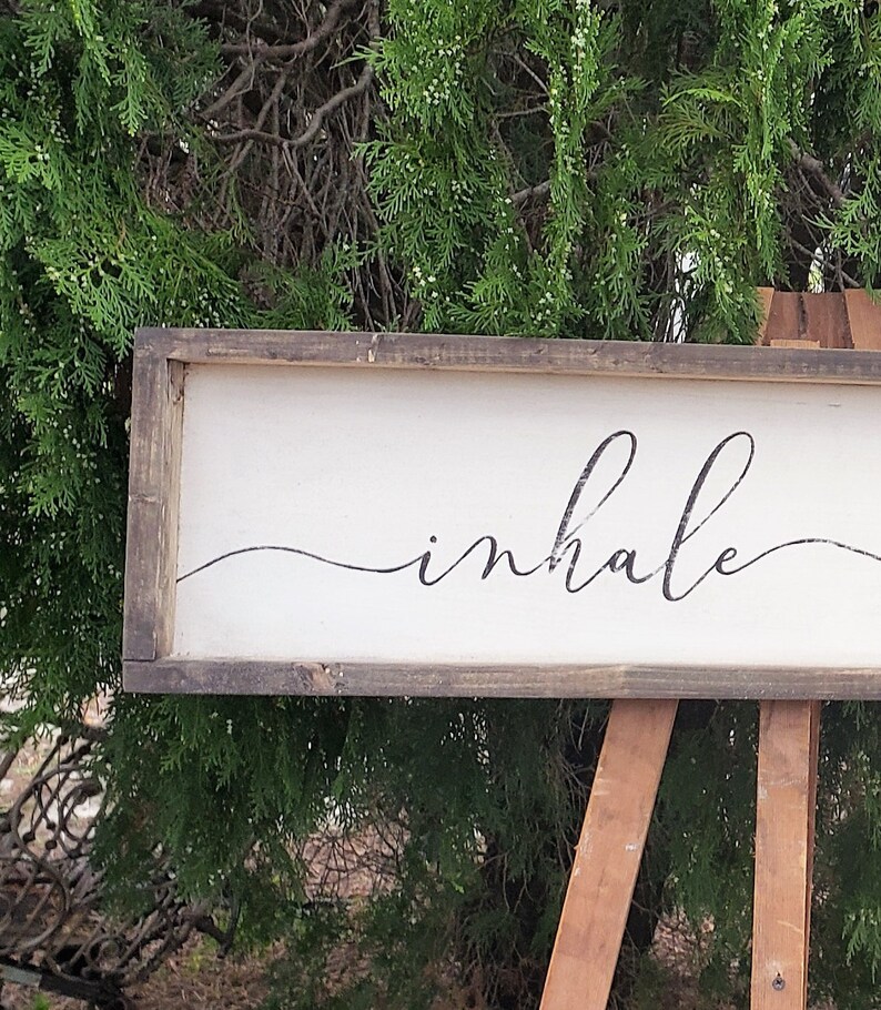 Rustic inhale exhale sign/cottage/farmhouse decor/living room | Etsy