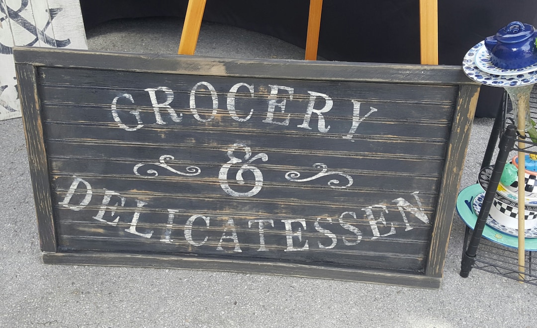 Rustic Grocery and Delicatessen Sign/black and White/kitchen/vintage ...