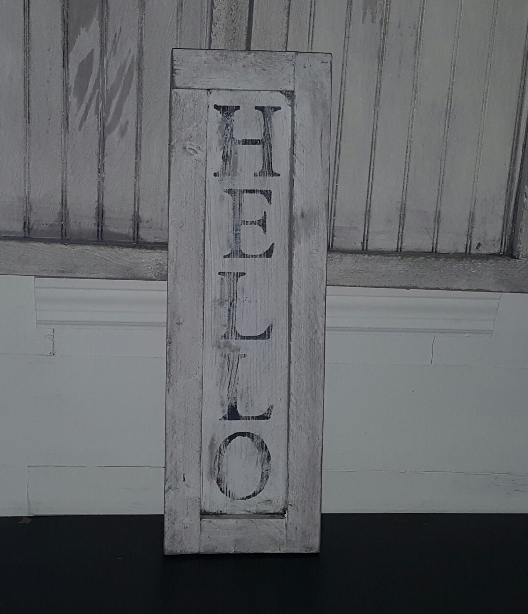 Distressed Vintage Look Hello Sign/white and Black/for the Front Entry ...