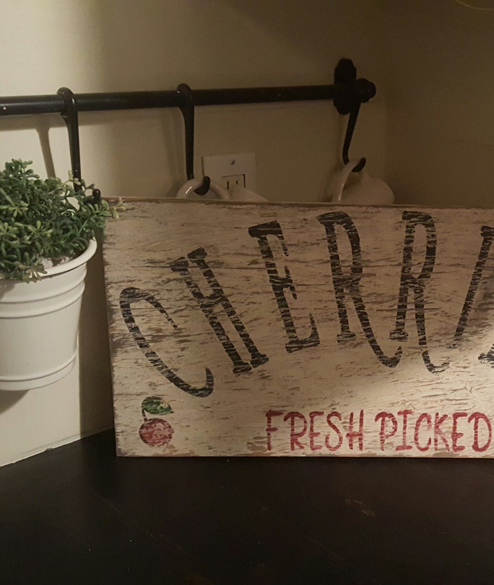 Distressed and Vintage Look Fresh Picked Cherry Sign/kitchen/market ...