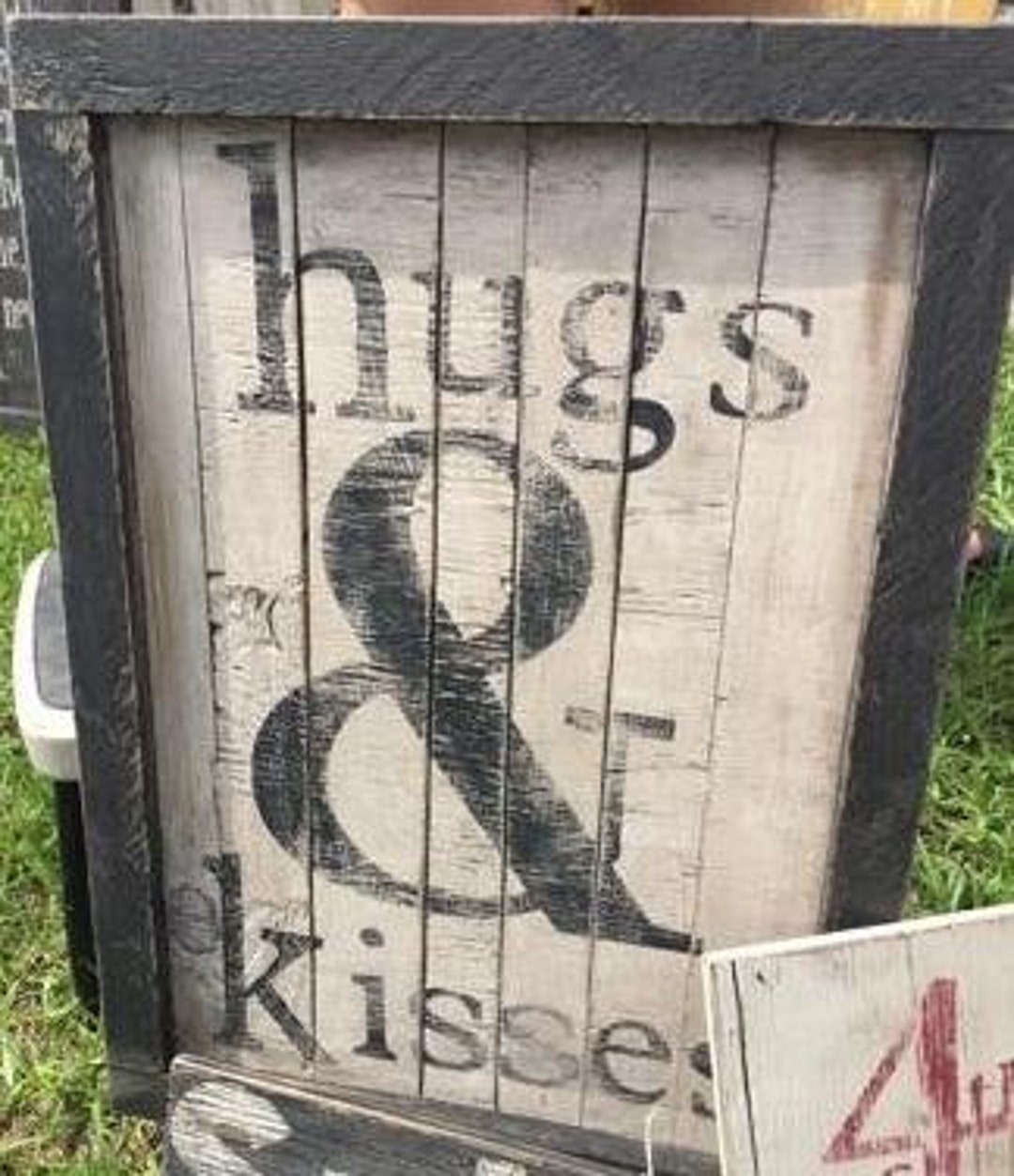 Rustic Slatted Hugs and Kisses Sign/edged Black and White/distressed ...