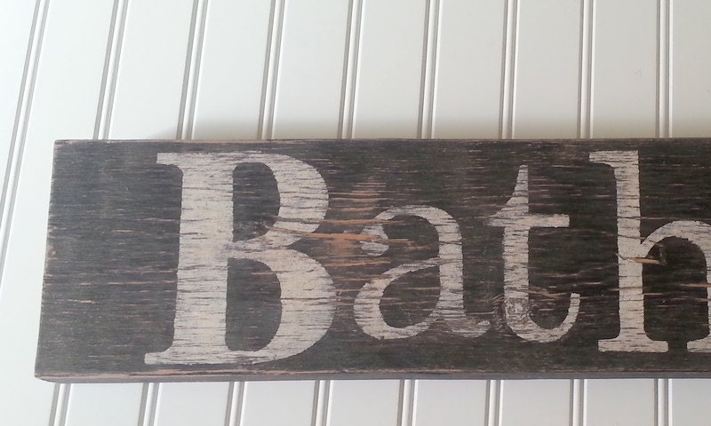 Vintage look and distressed Bathroom sign/black and white/bath | Etsy