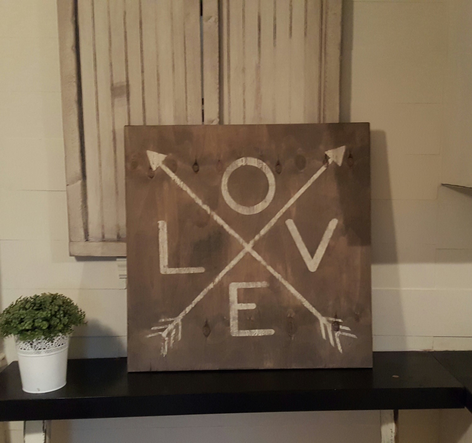 Vintage and distressed look love arrow sign/wall decor/bow and | Etsy
