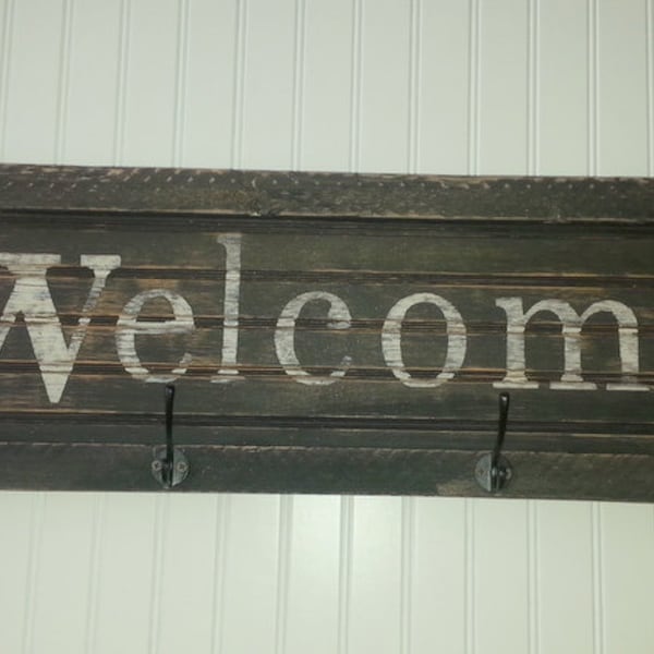 Welcome Sign With Coat Rack - Etsy