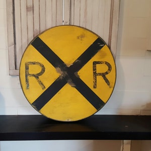 Distressed Vintage Look Yellow Railroad Crossing Sign/train ...