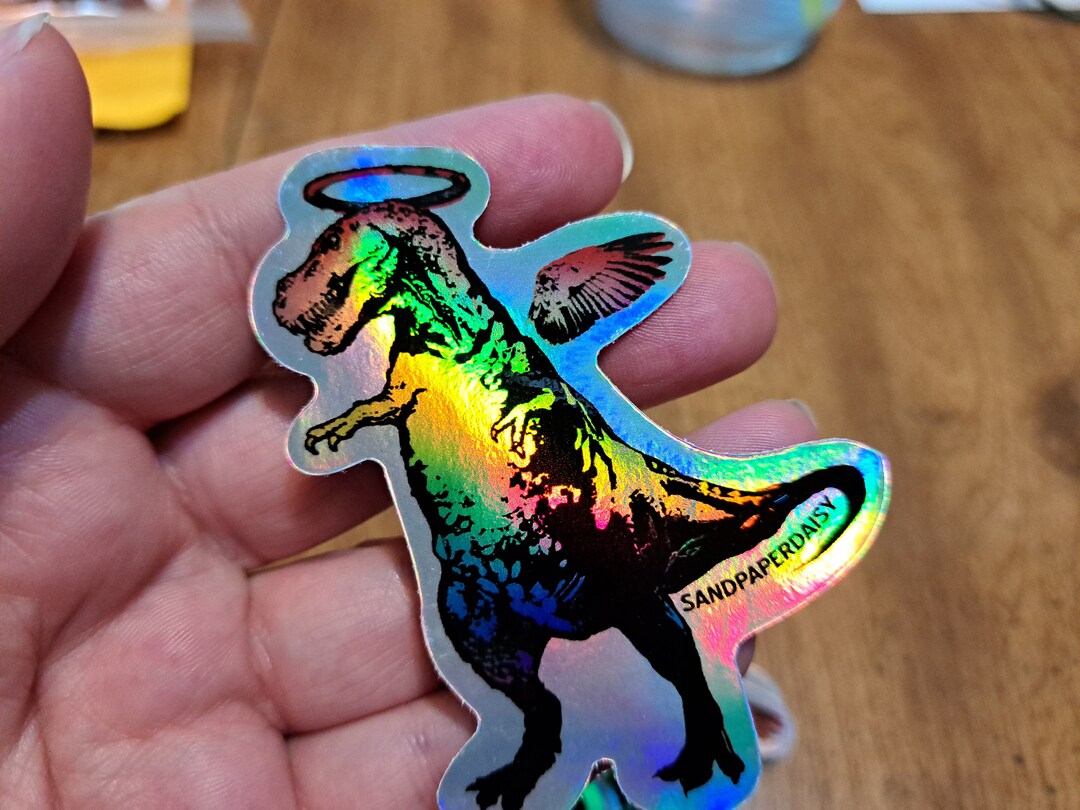 Angel T-rex HOLOGRAPHIC RAINBOW Sticker 3x2in Vinyl Diecut Cute Buddy ...