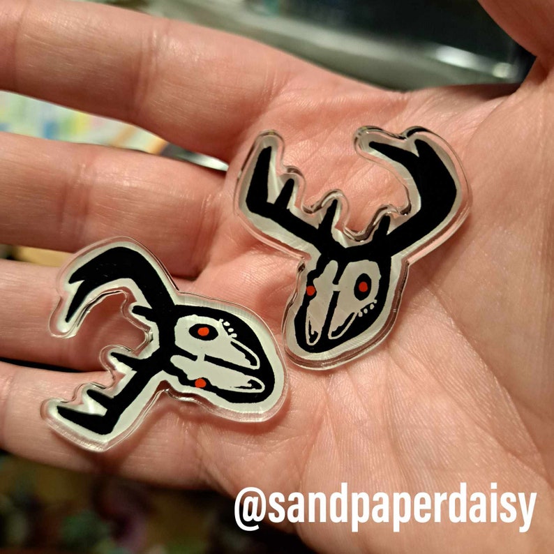 WENDIGO SKULL Adorable Creepy Acrylic Pin Black and White Cryptid ...