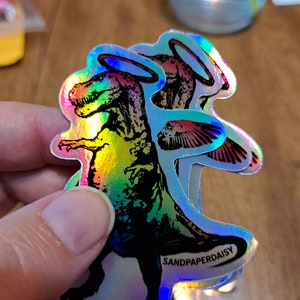 Angel T-rex HOLOGRAPHIC RAINBOW Sticker 3x2in Vinyl Diecut Cute Buddy ...