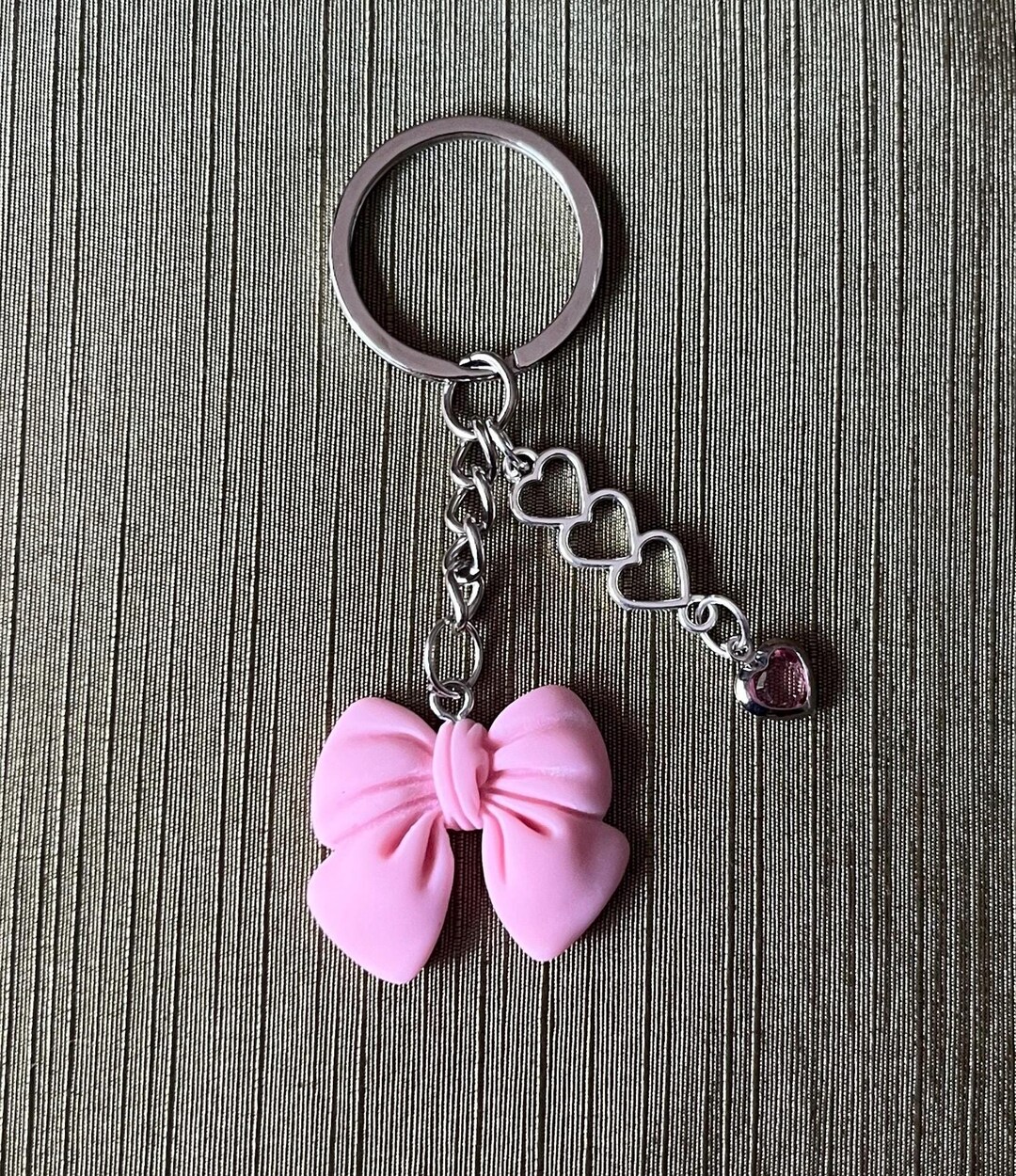 Pink Coquette Bow Keychain - Etsy