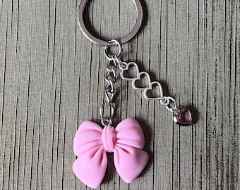 Crochet Bow Keychain, Pink Coquette Bow Bag Keychain Charm, More Colors ...
