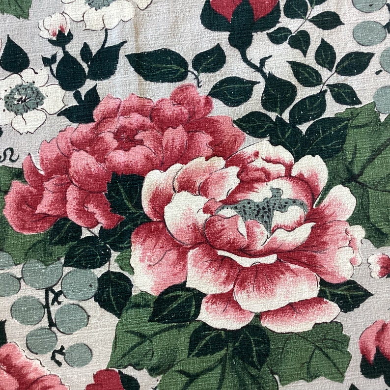 True Vintage Barkcloth Fabric * Peonies and Song Birds * Deconstructed ...