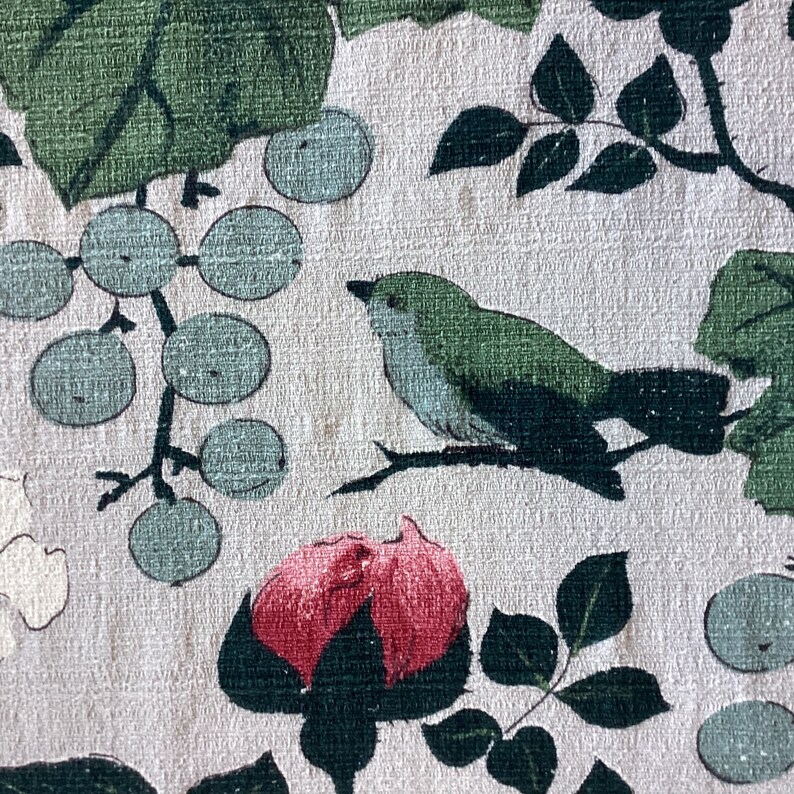 True Vintage Barkcloth Fabric * Peonies and Song Birds * Deconstructed ...