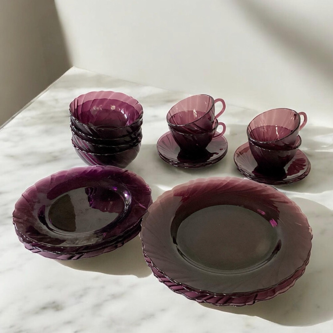 Vintage 20-piece Duralex Rivage Amethyst Glass Dinnerware Set - Etsy