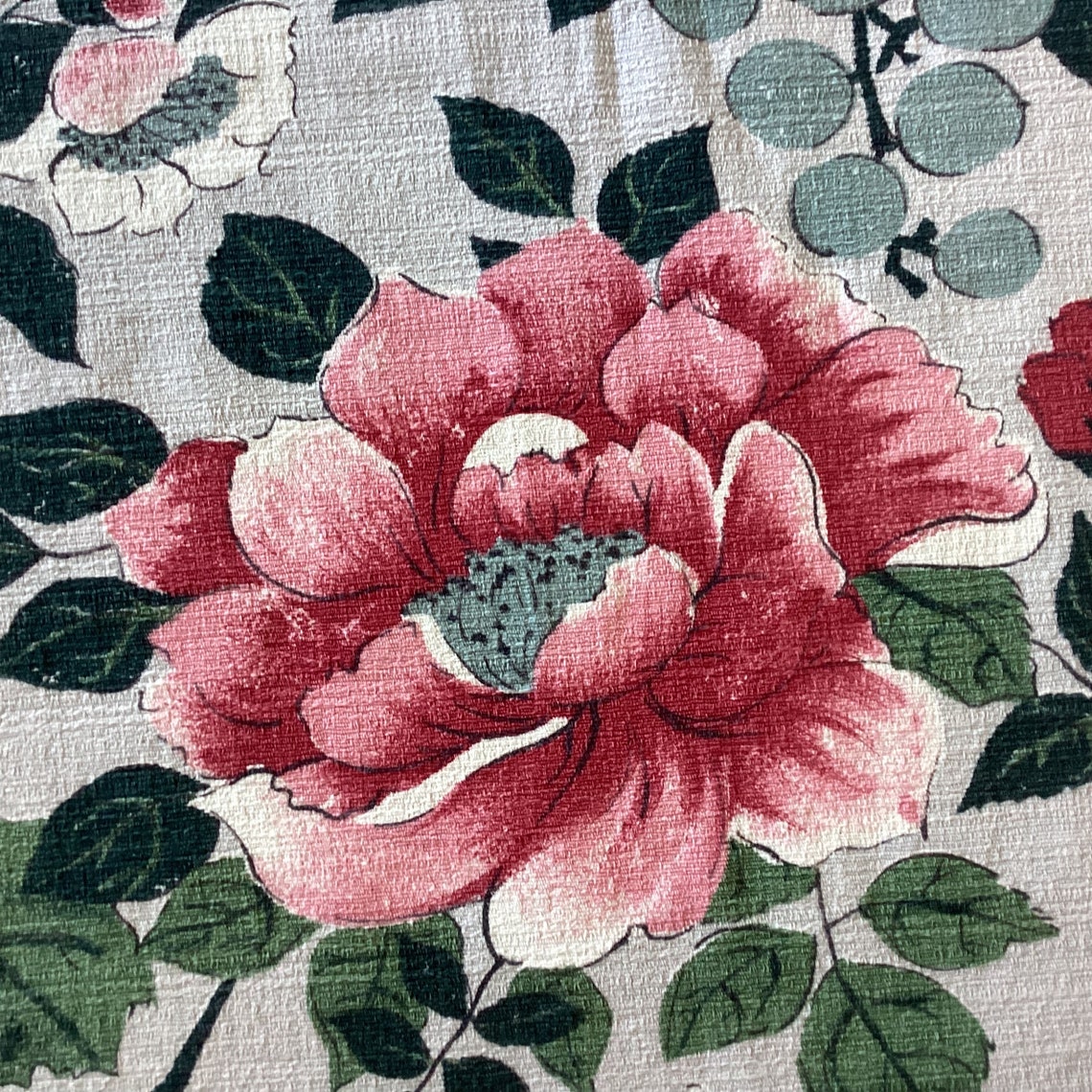 True Vintage Barkcloth Fabric * Peonies and Song Birds * Deconstructed ...