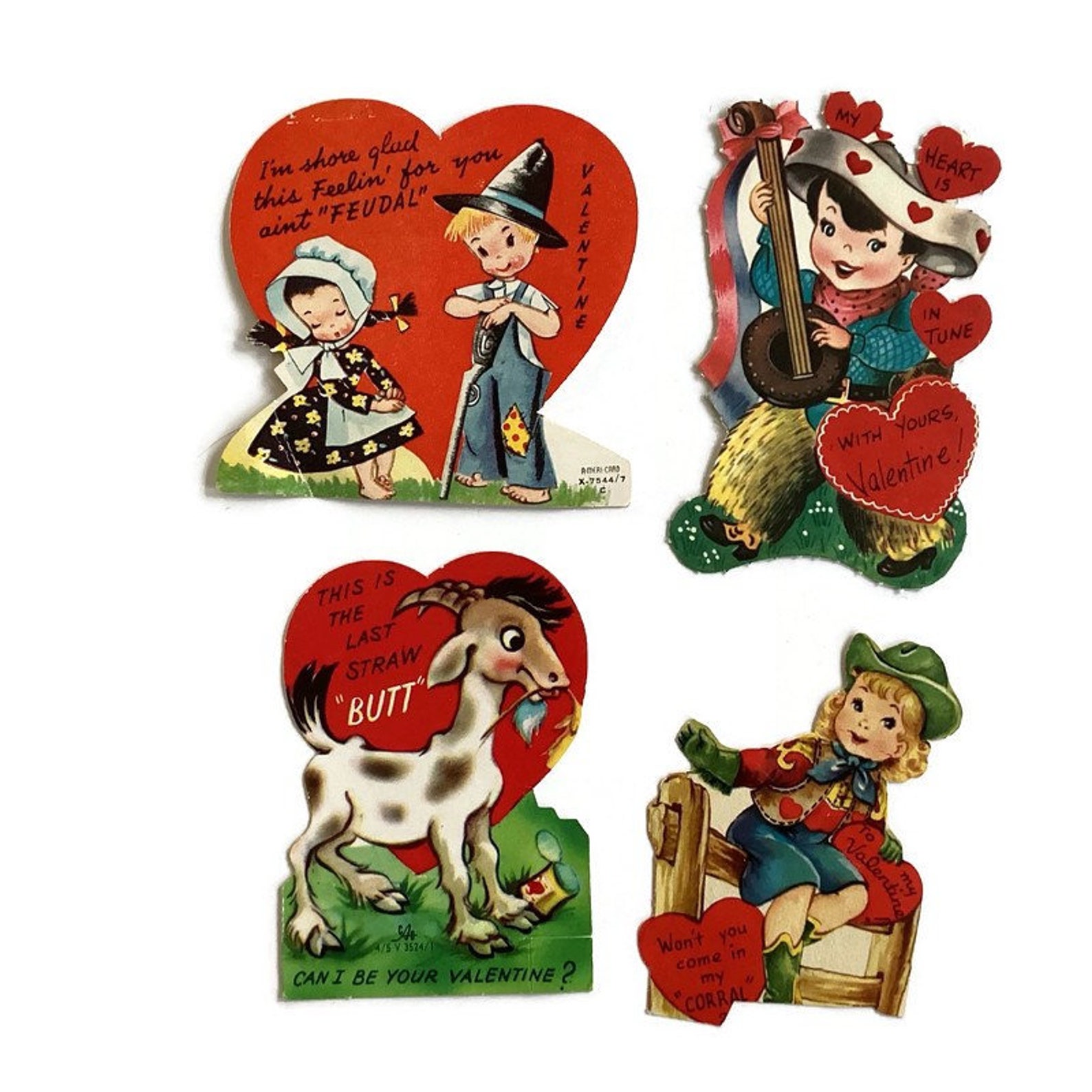 True Vintage Valentine Cards * Set of 4 - Etsy