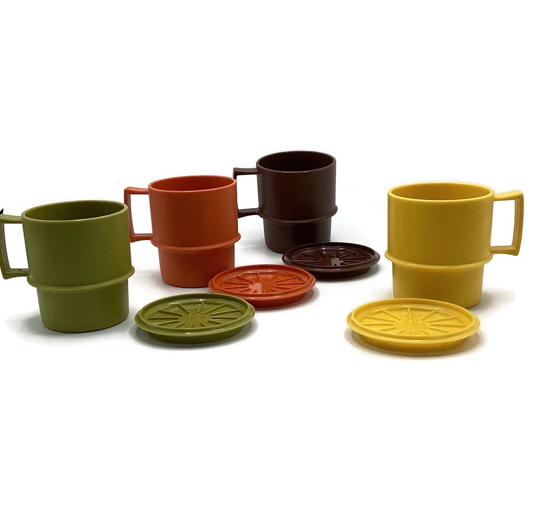 Vintage Stacking Tupperware Mugs With Lids/coasters * Set of 4 Harvest ...