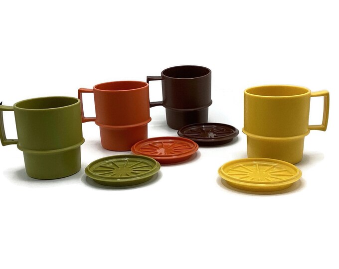 Vintage Stacking Tupperware Mugs With Lids/coasters * Set of 4 Harvest ...