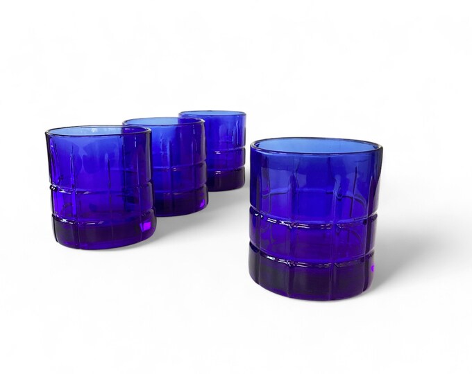 Vintage Anchor Hocking Tartan Cobalt Old Fashioned Glassware Set of 4 ...