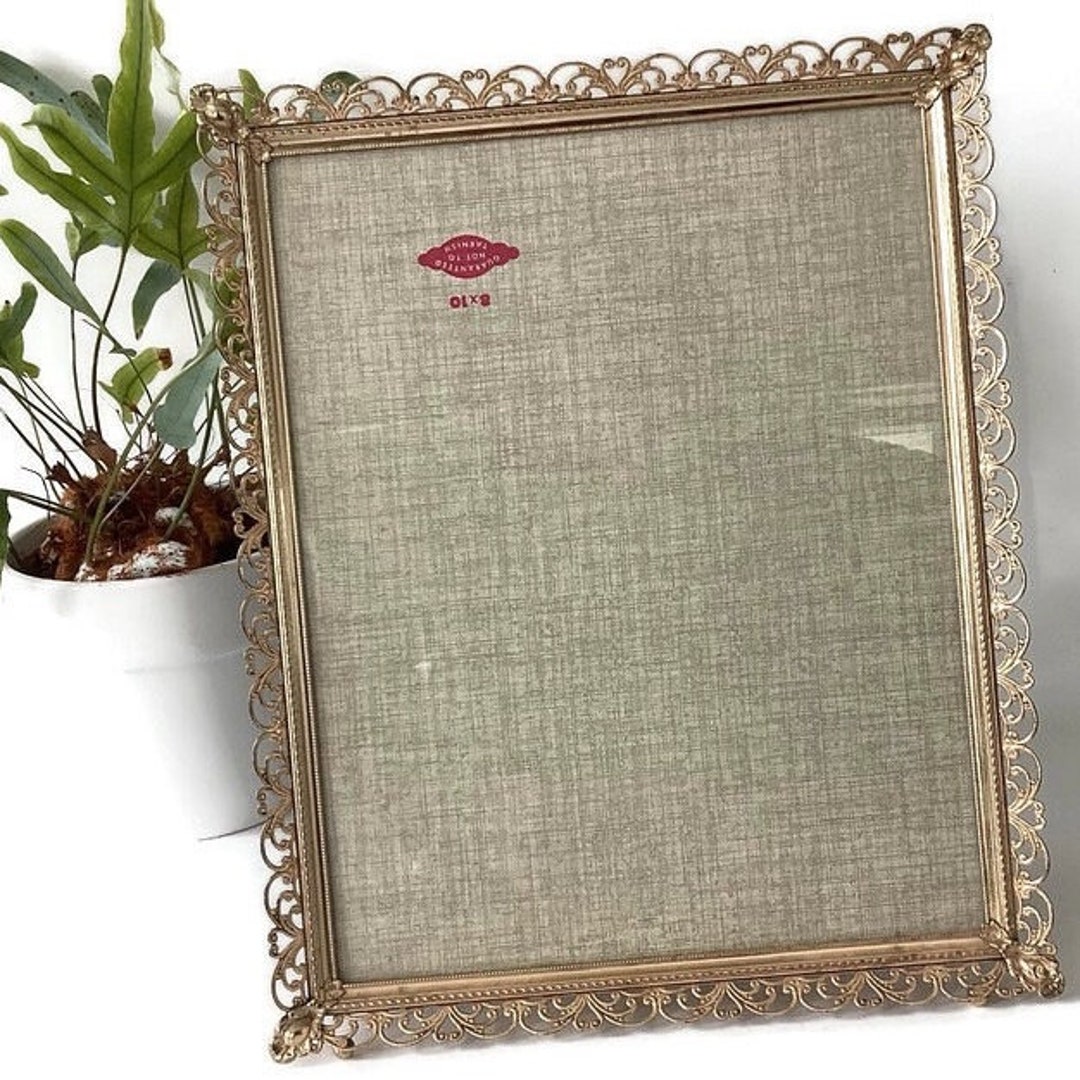 8 X 10 Vintage Gold-tone Filagree Metal Frame Rustic Hollywood Regency ...