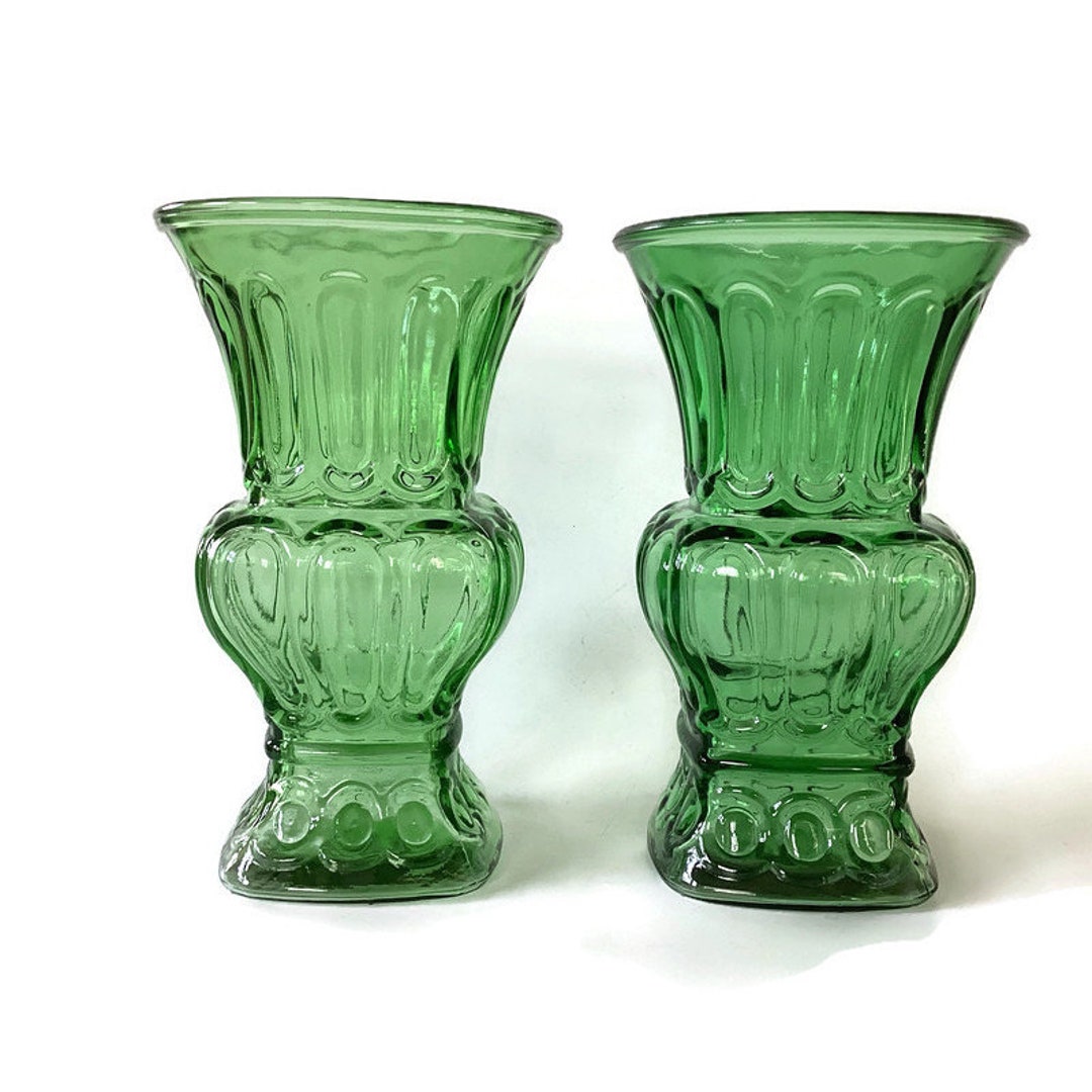 Vintage Emerald Green Glass Flower Vase Set of 2 - Etsy