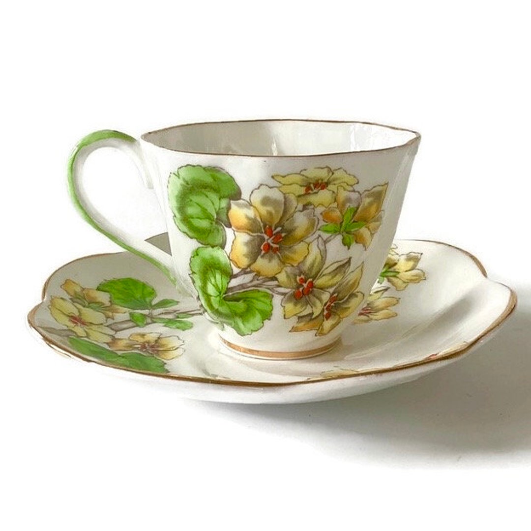 Vintage Salisbury “geranium” Bone China Flat Cup and Saucer * Yellow ...