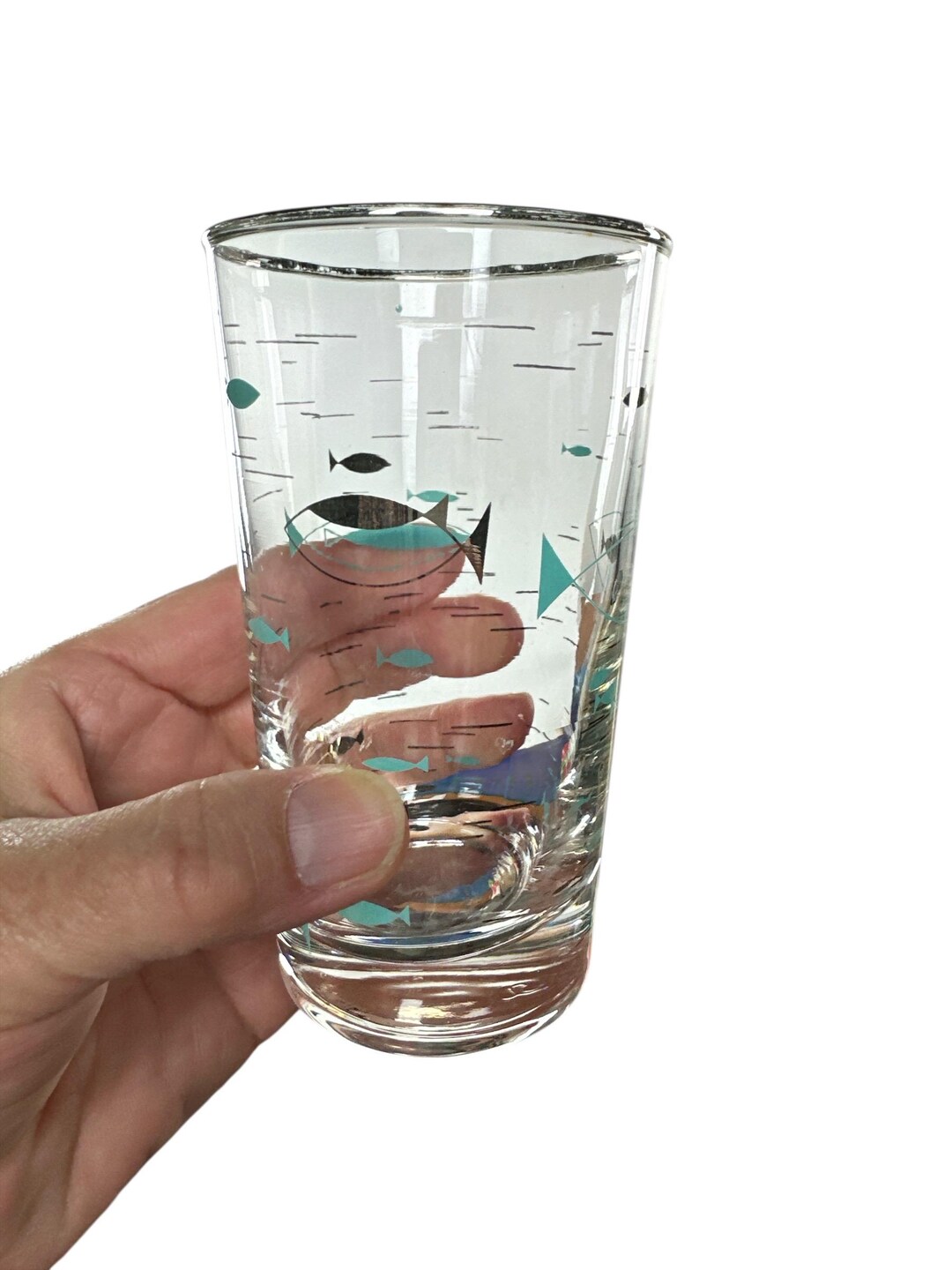 4-3/4” Libbey Glass Tumbler * Mediterranean "atomic Fish" * Mid Century ...