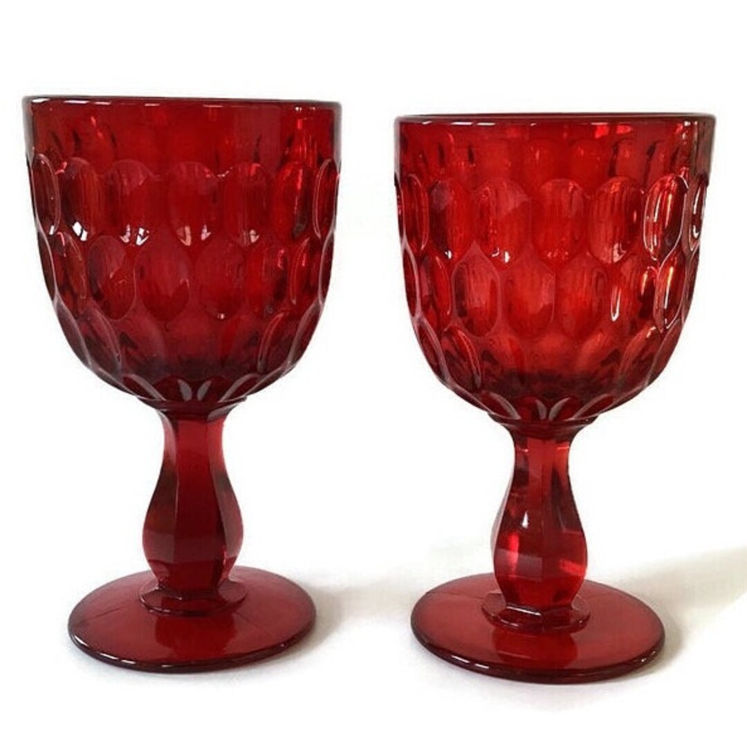 Vintage Fenton “thumbprint Ruby” Water Goblet Set of 2 - Etsy