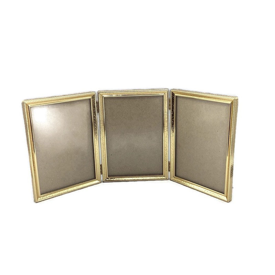 5” X 7” Vintage Gold-tone Tri-fold Triptych Metal Frames * Hollywood ...