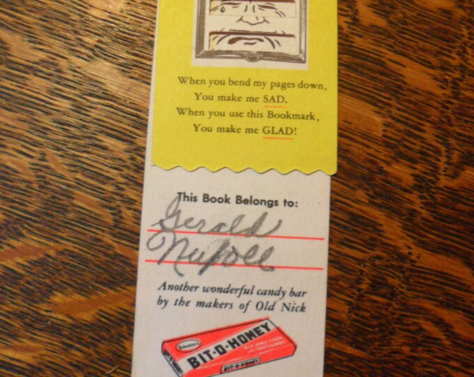 1947 Bookmark - Old Nick Candy Bar and Bit O Honey Advertising - Etsy