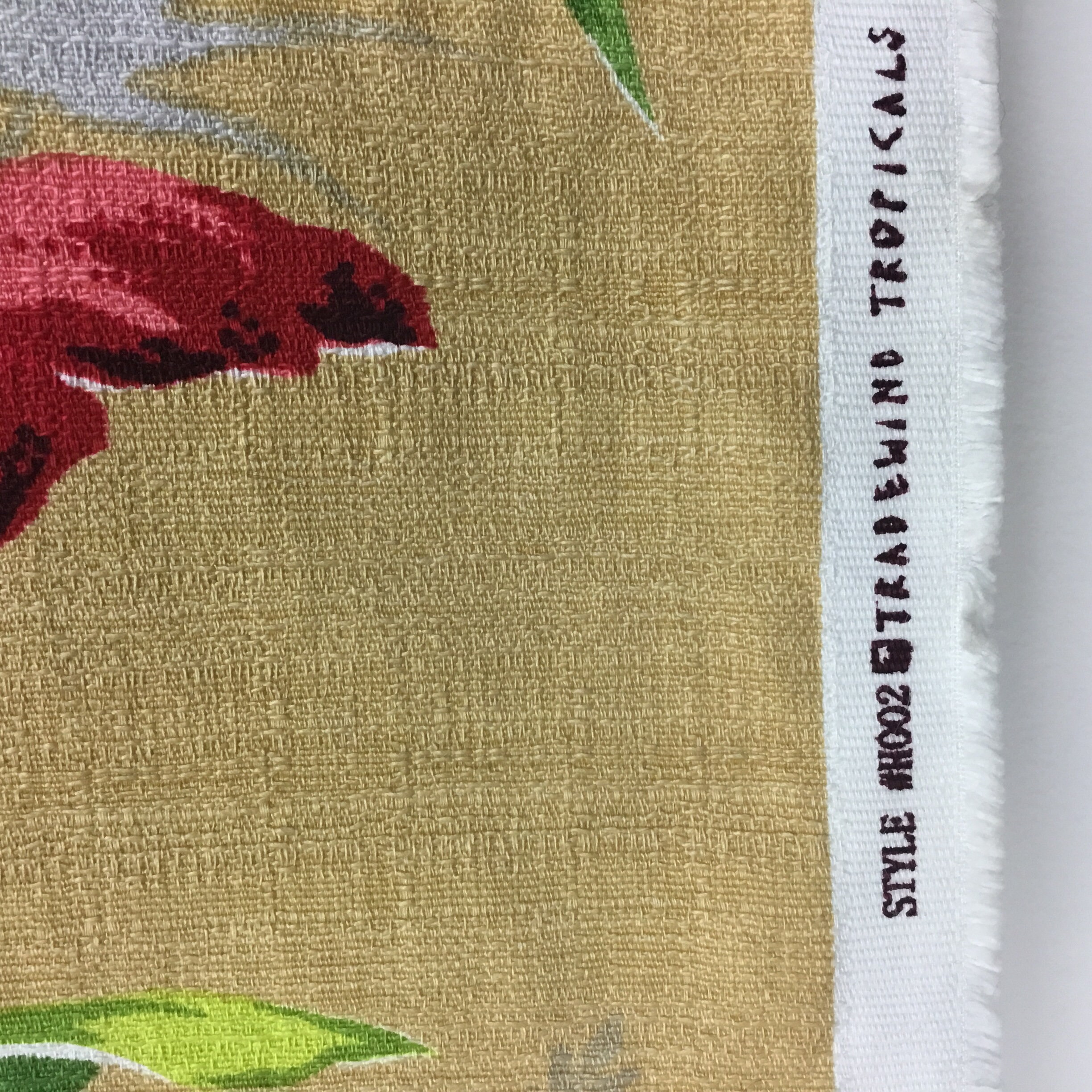 Vintage Tropical Barkcloth Fabric: Red & Pink Orchid Floral, 57