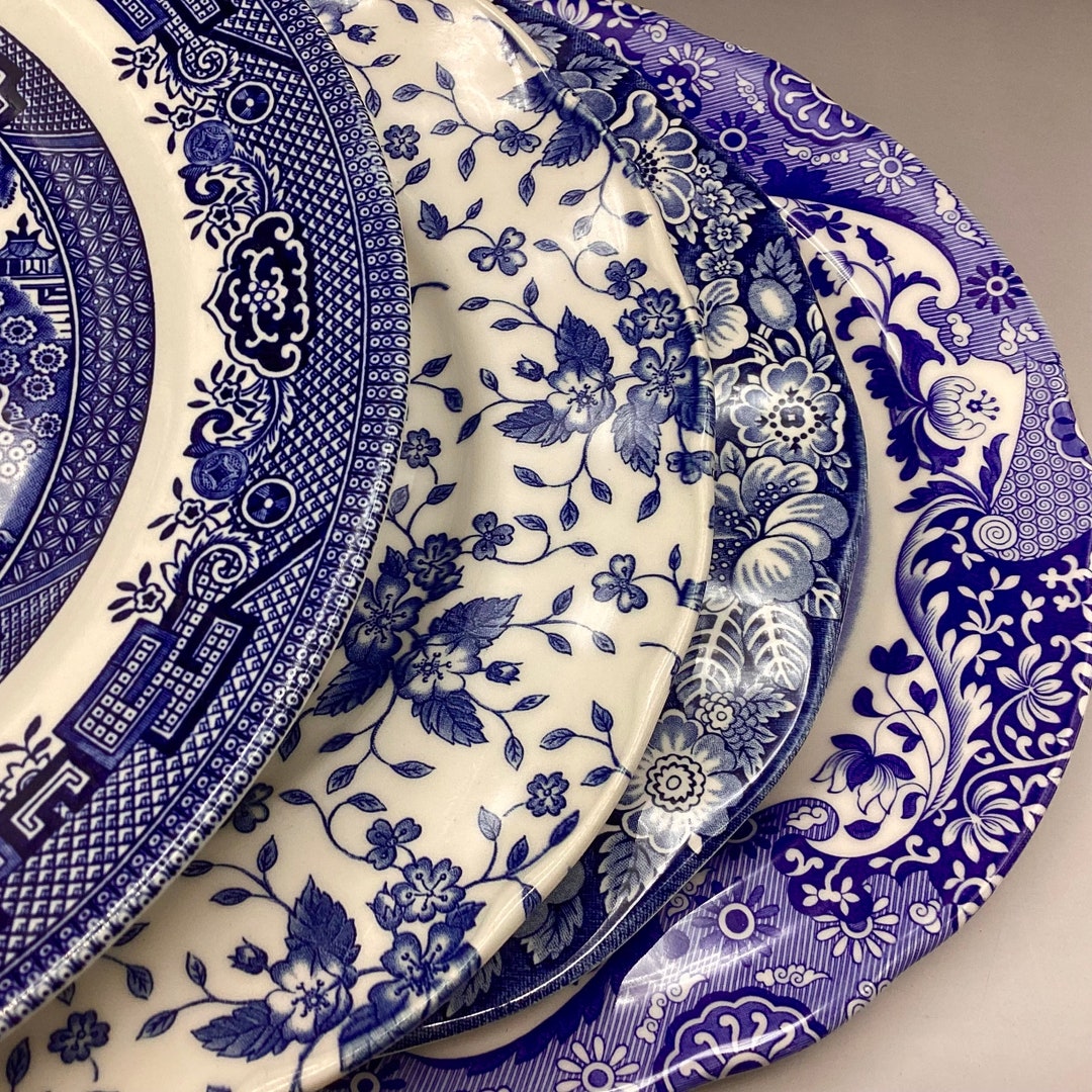 Mismatched Blue China Dinnerplate Set of 4 - Etsy