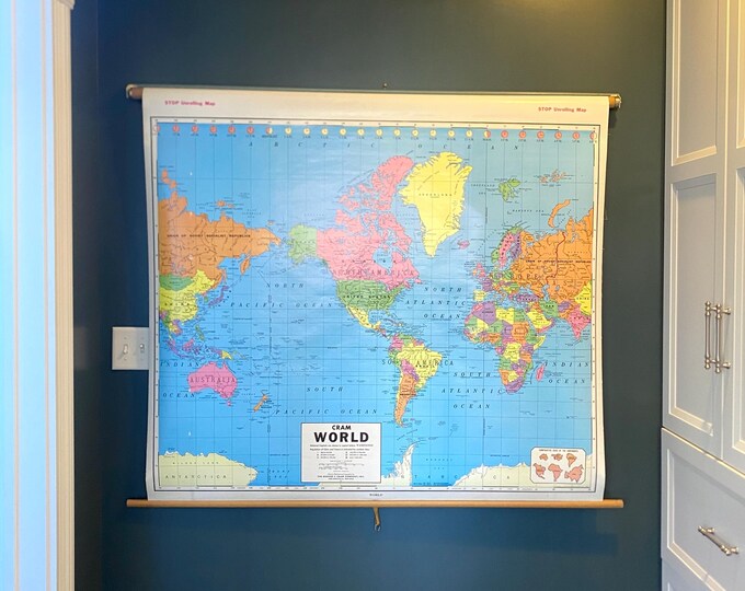 The World - Pull Down Wall Map - Etsy Canada