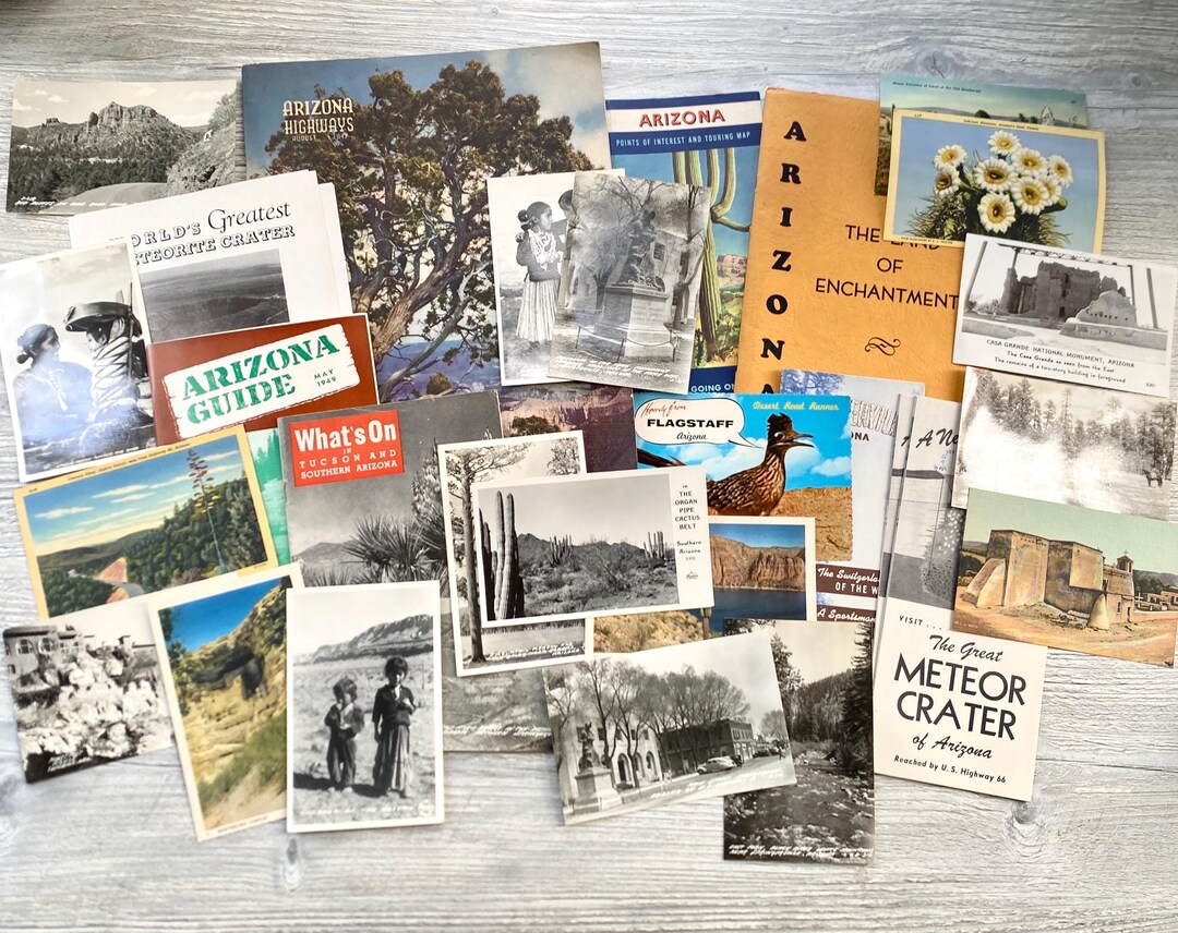 Vintage Arizona 1940's Travel Postcards Brochure Meteor Crater Ephemera ...