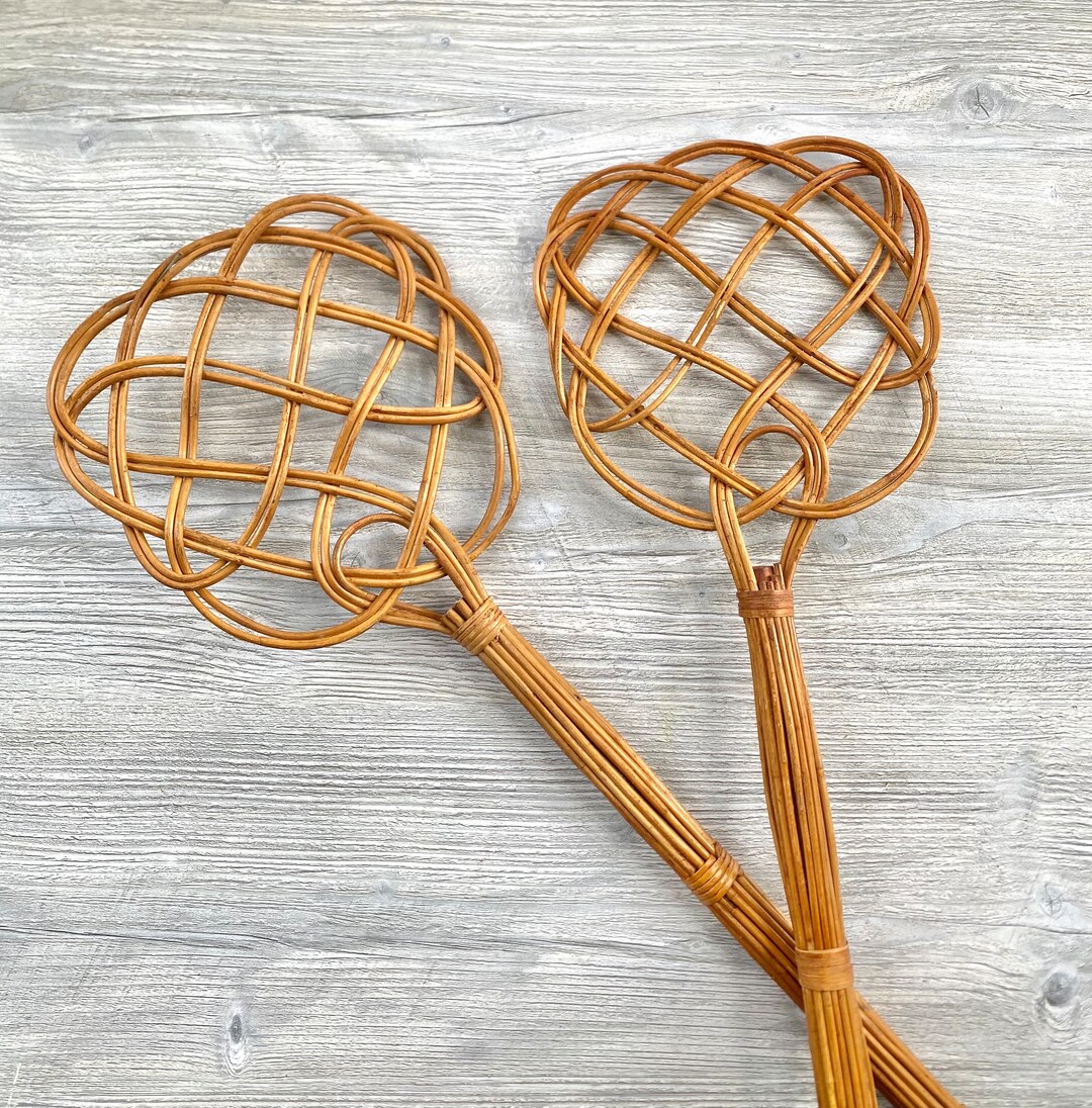 Vintage Pair of Wicker Rug Beaters Bamboo Boho Weaved Knot Natural Wall ...