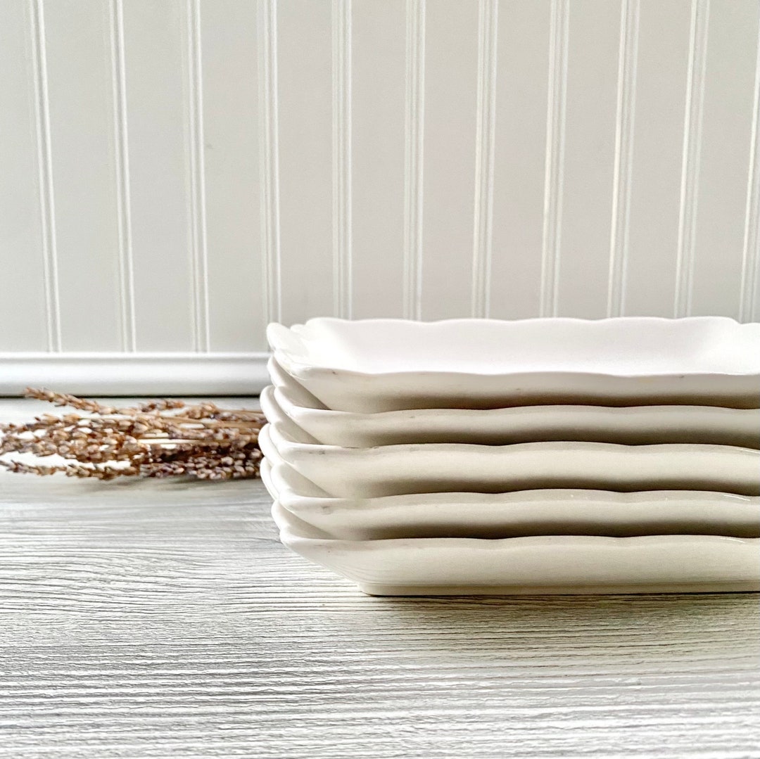 Vintage White Rectangle Scalloped Edge Plates Set of 5 Serving Dishes ...