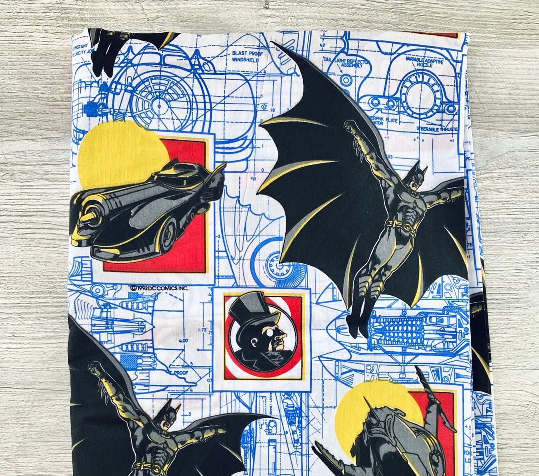 Vintage 1992 Batman Fabric DC Comics Batmobile Blueprint Material for ...