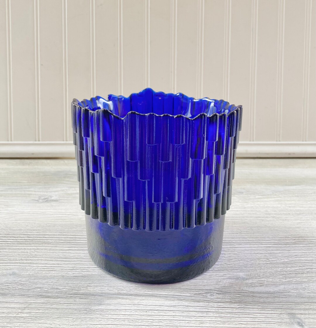 Vintage Heavy Cobalt Blue Flower Pot Art Deco Ribbed Glass - Etsy