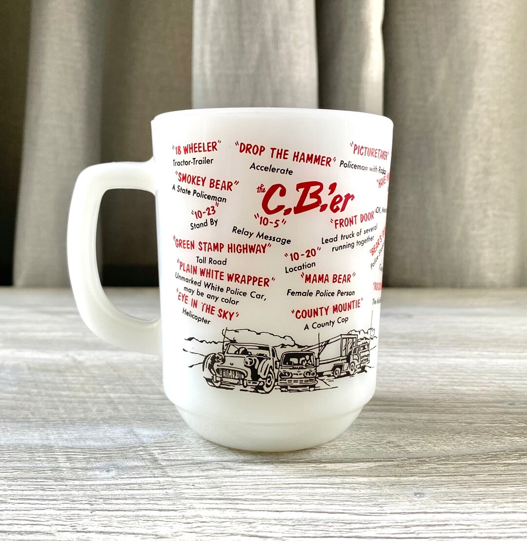 Vintage C.B. Radio Coffee Mug Retro White Milk Glass CB - Etsy