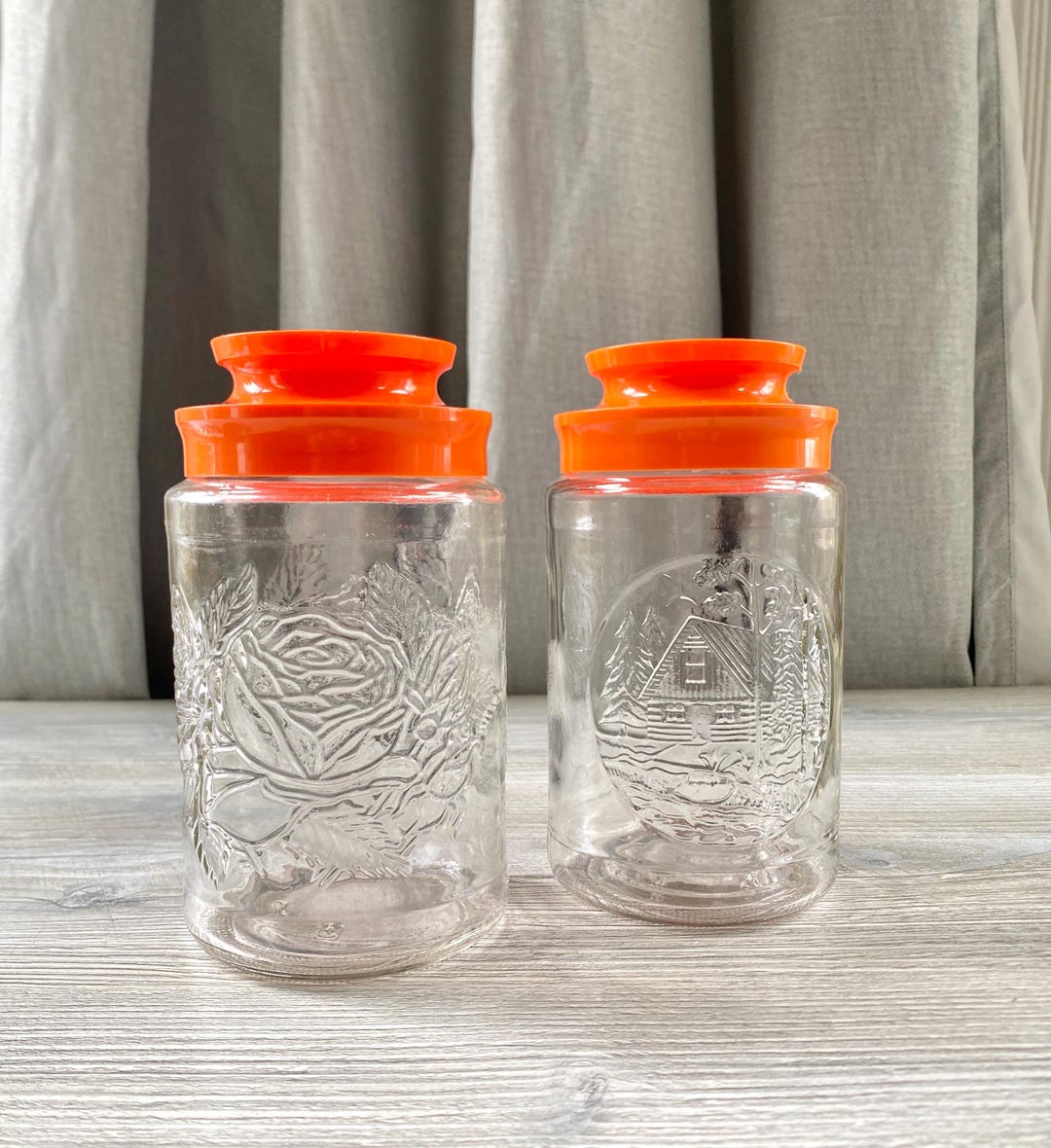 Vintage Anchor Hocking Glass Tang Coffee Storage Jars Orange Lids ...