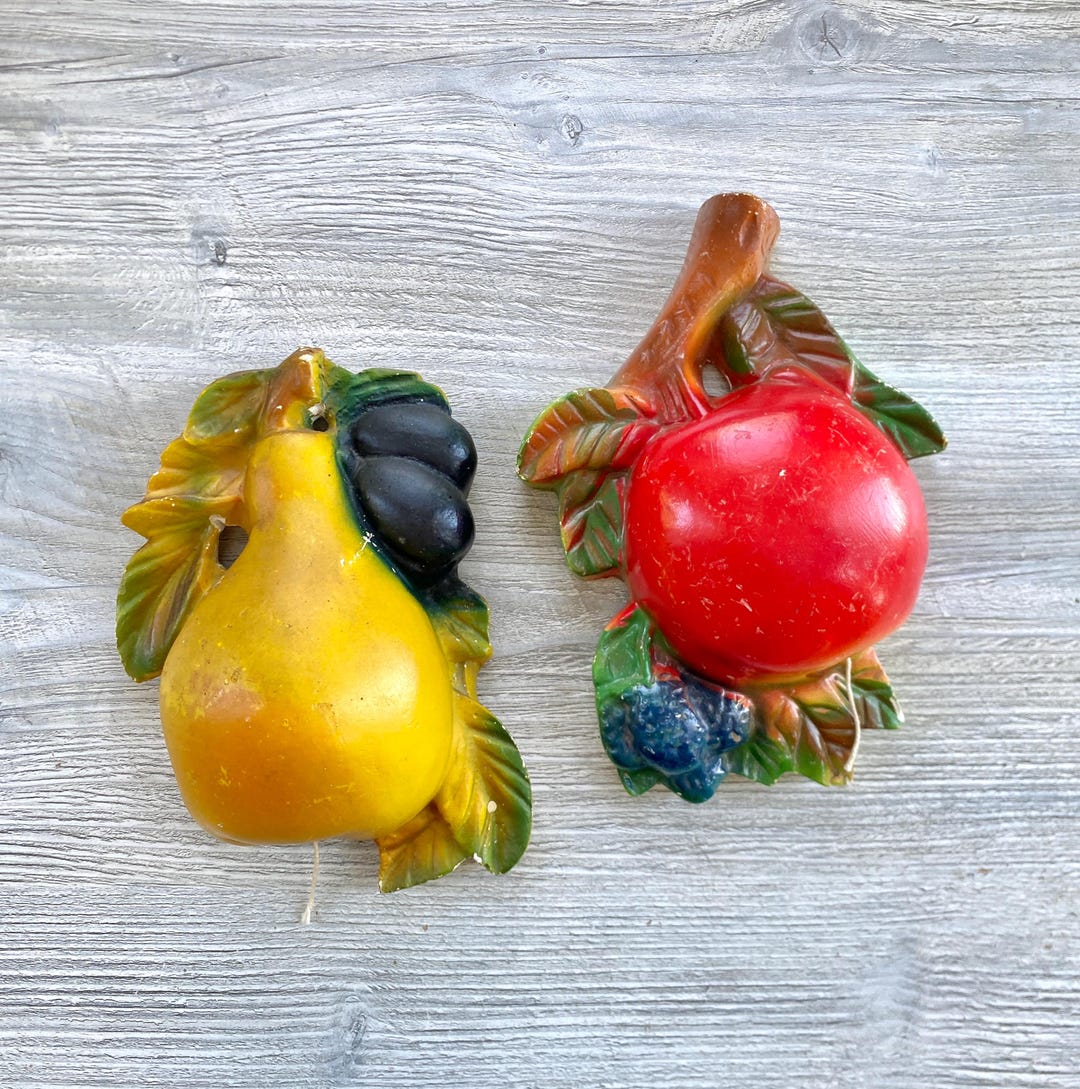 Vintage Chalkware Fruit String Holder Pair - Chalk Apple Pear Twine ...