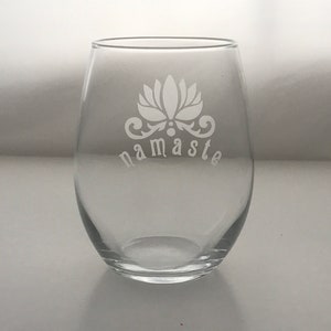 Namaste and Lotus Wine Glass, Yoga Glassware, Yoga Gifts - Etsy