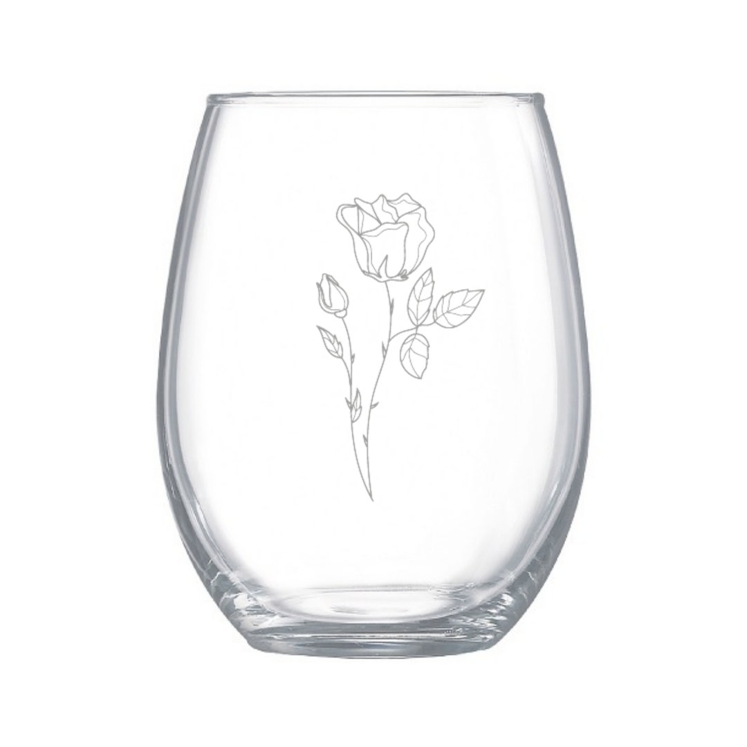 Personalized Rose Etched Stemless Glass, Custom Romantic Keepsake ...